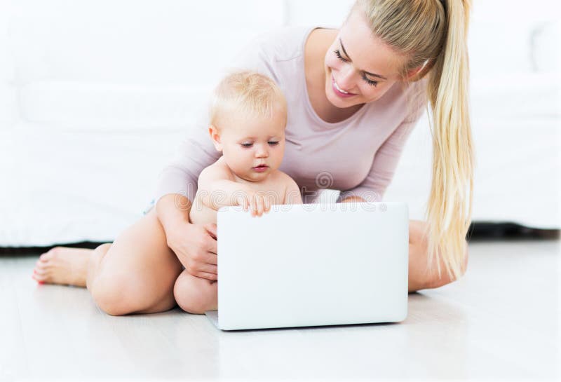 Mother and Baby Using Laptop Stock Image - Image of internet, life ...