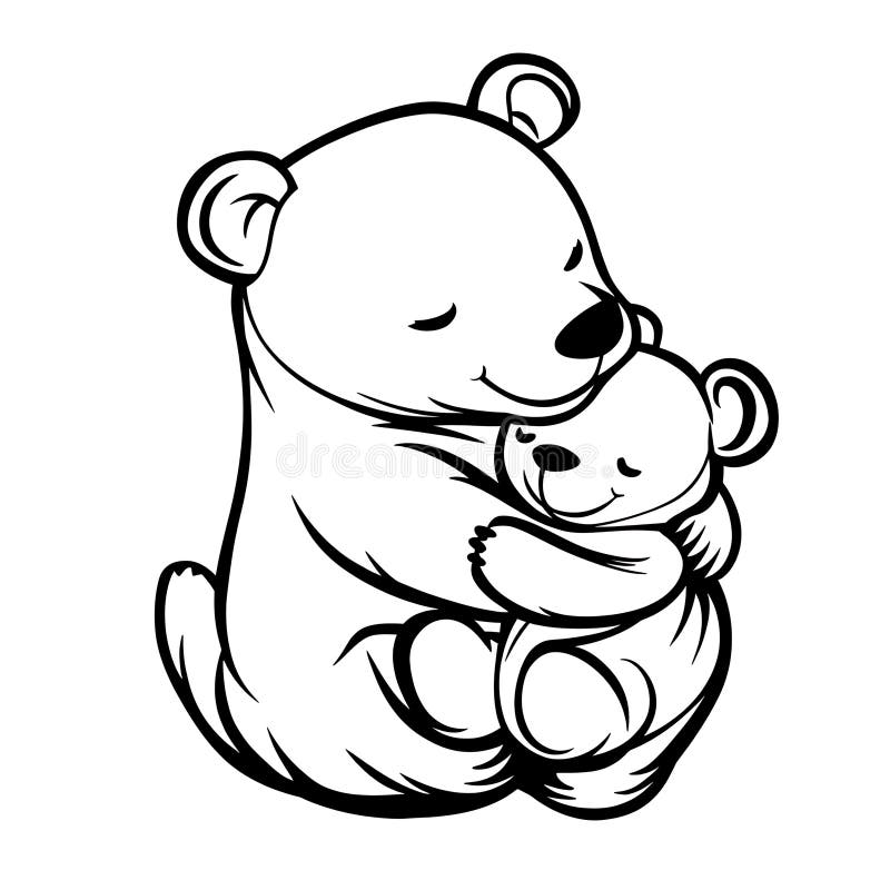 Mother Bear Tenderly Hugging Her Cub Stock Illustration - Illustration ...