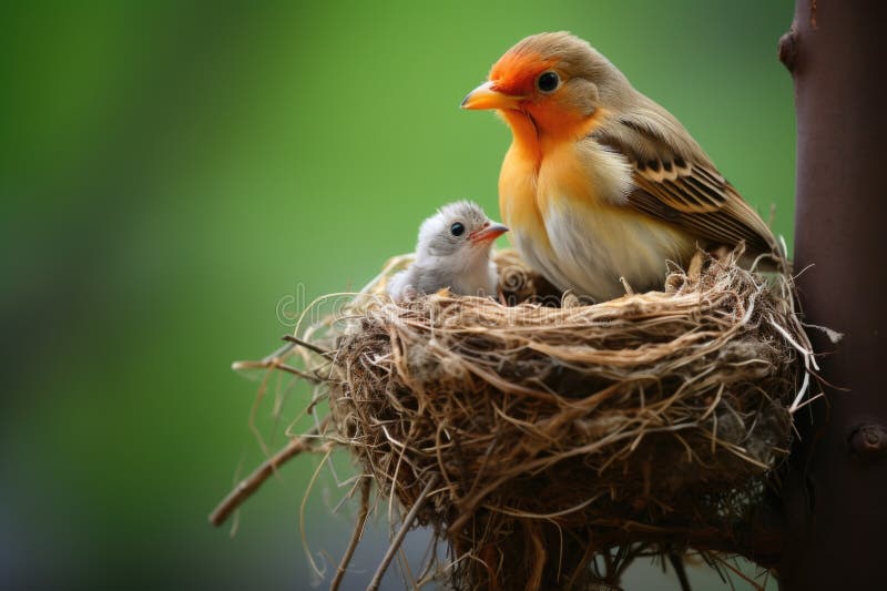 A Mother Bird Feeding Her Chick in a Bird Nest Stock Illustration ...