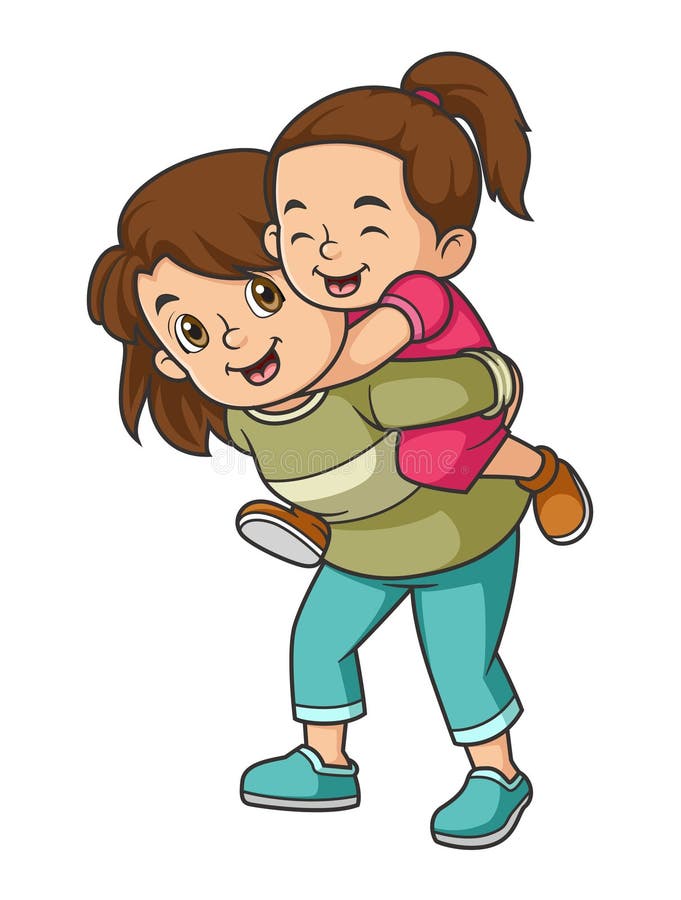 A Mother Carrying Her Daughter Behind Her Back Stock Vector ...