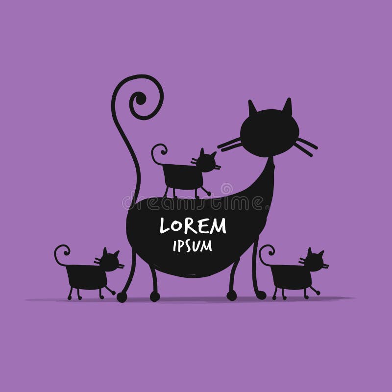 Mother Cat with Kittens, Sketch for Your Design Stock Vector ...