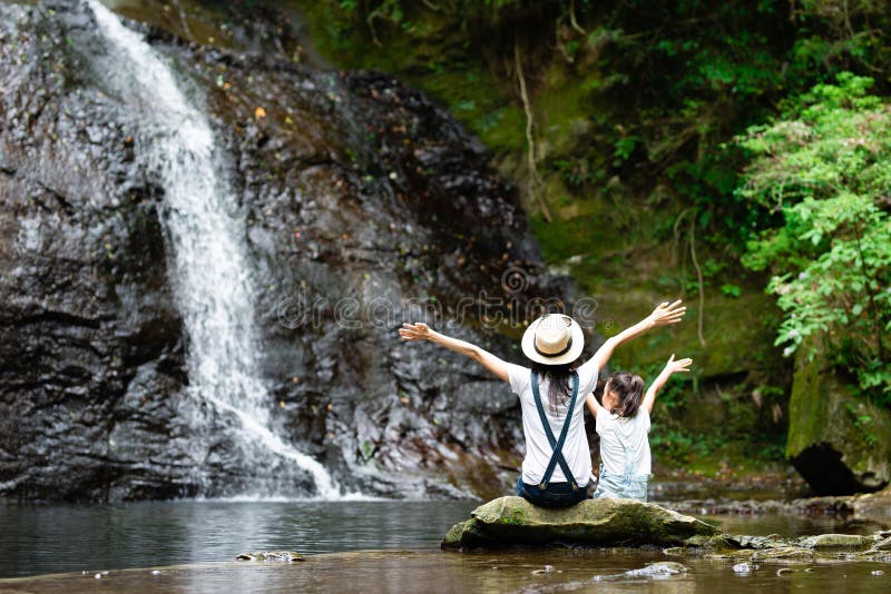 Mother and Child Adventure in Mountain Stream Stock Image - Image of ...