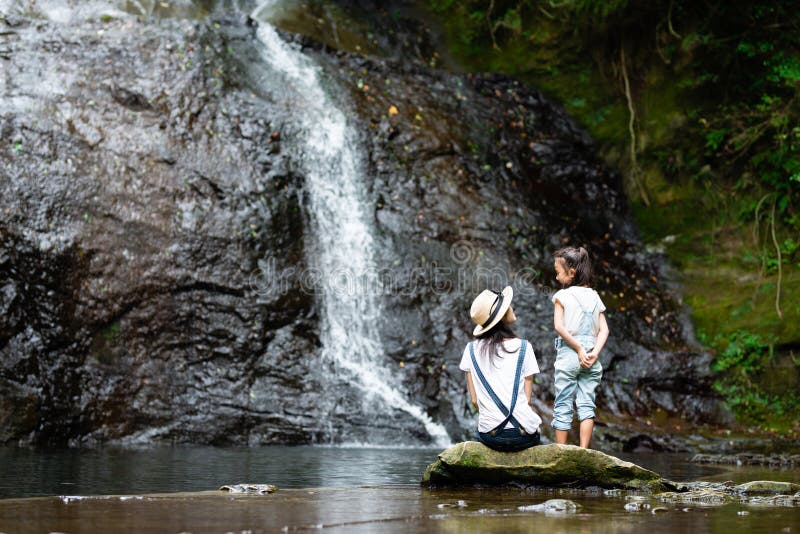 Mother and Child Adventure in Mountain Stream Stock Image - Image of ...