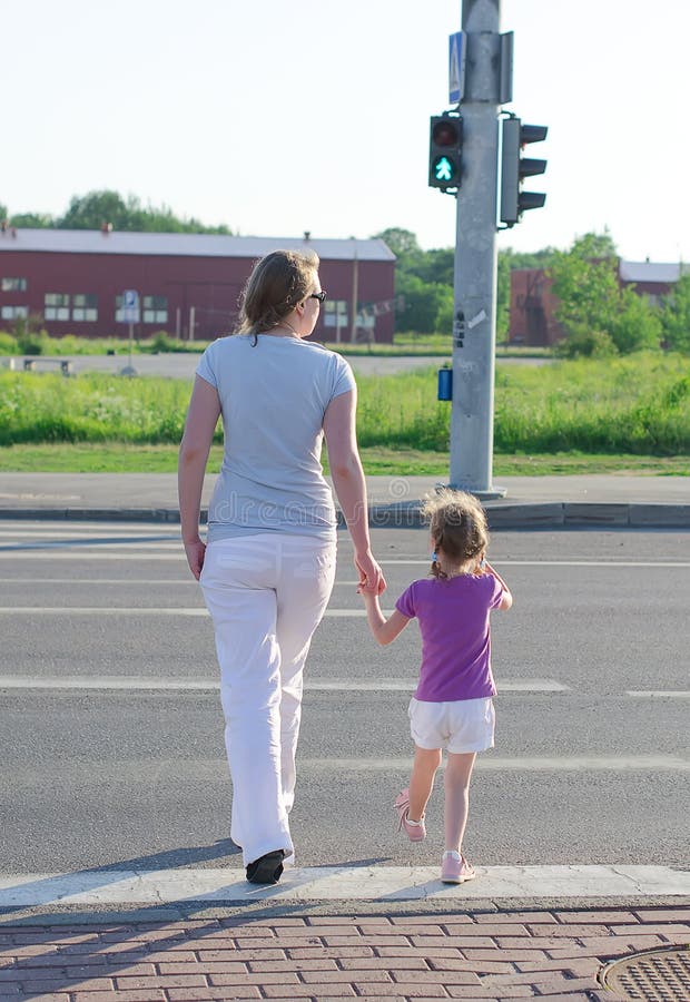 Mother and Child Crossing the Road. Stock Image - Image of adult ...
