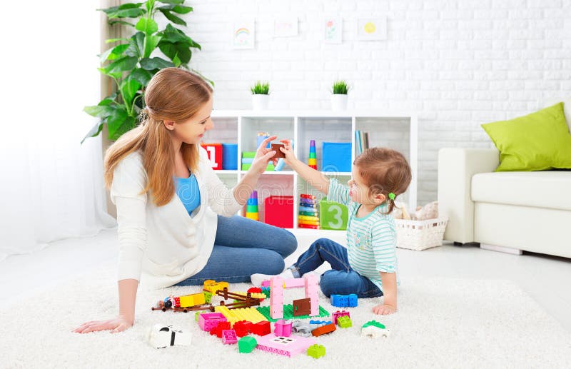 Mother and Child Daughter Playing, Build from Constructor Stock Image ...