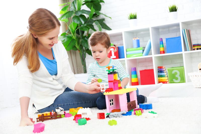 Mother and Child Daughter Playing, Build from Constructor Stock Image ...