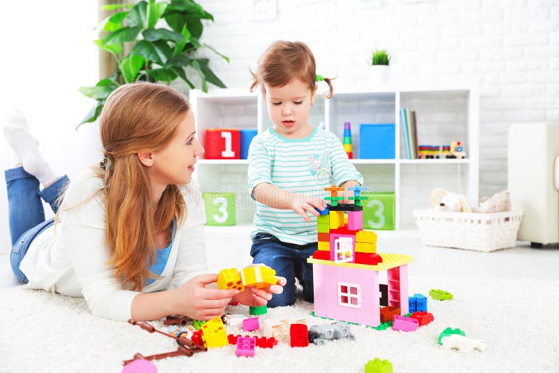 Mother and Child Daughter Playing, Build from Constructor Stock Image ...