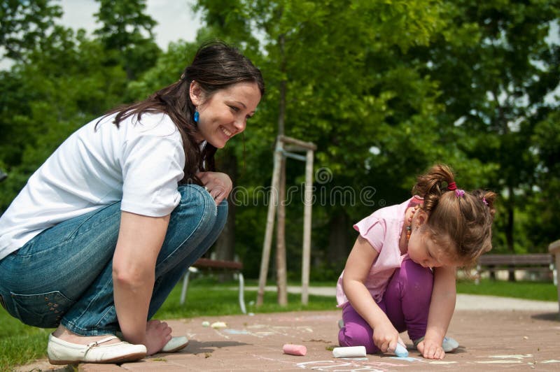Mother with Child Drawing on Stock Photo - Image of looking, happy ...