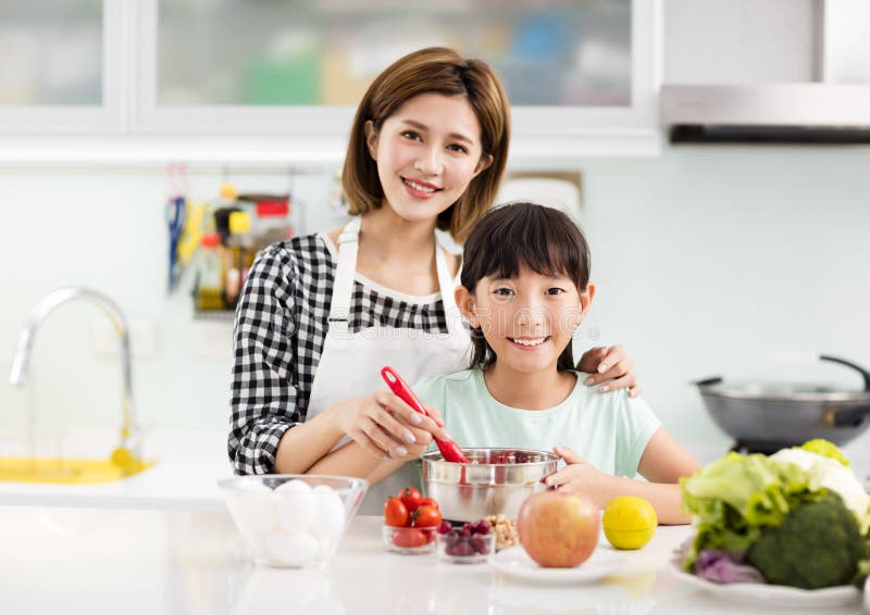 Mother and Child in Kitchen Preparing Cookies Stock Image - Image of ...