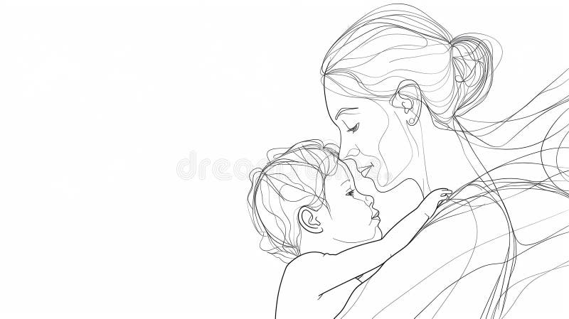 Mother and Child Line Art Drawing with Copy Space for Text. Mother S ...