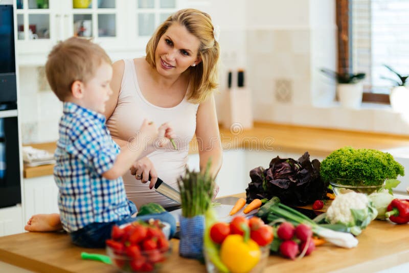 Mother and Child Preparing Lunch Stock Photo - Image of kitchen ...