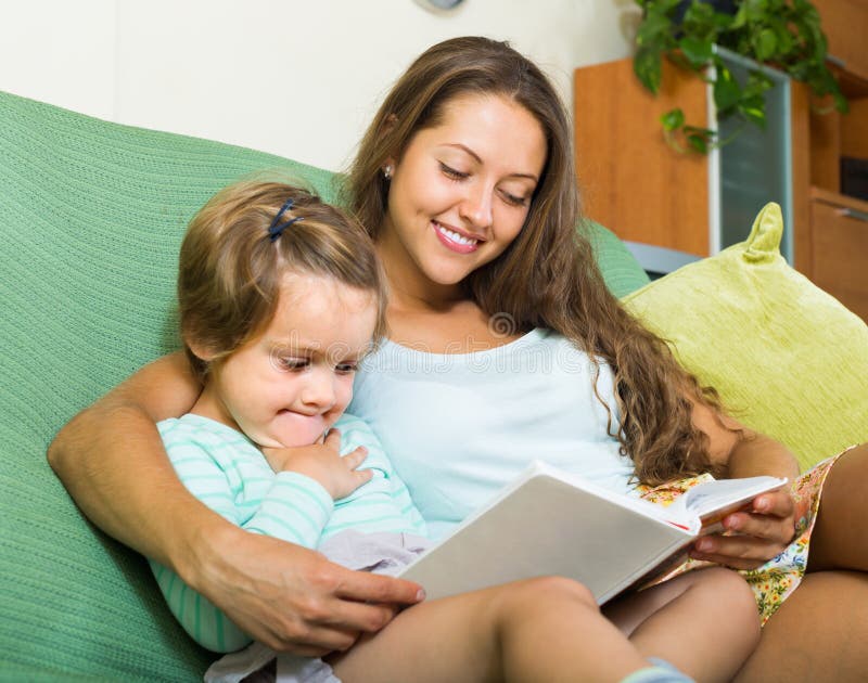 Mother and Child Reading Book Stock Photo - Image of little, home: 46482412