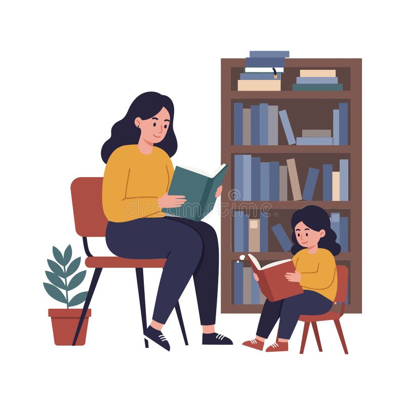 Mother and Child Reading Together in Cozy Flat Vector Art Stock Vector ...