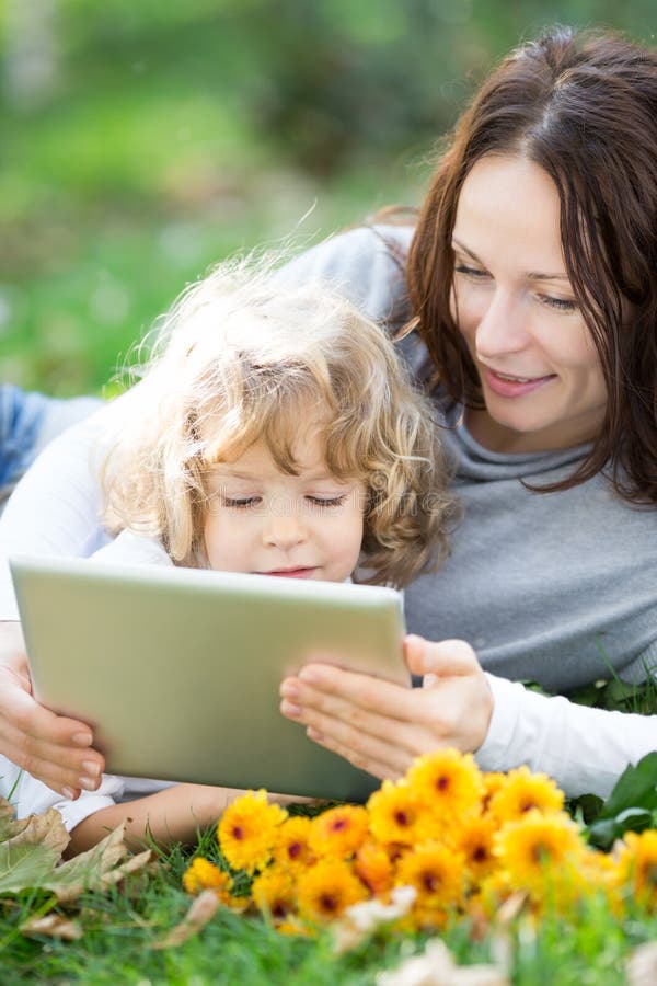 Mom, Son and Tablet Computer Stock Photo - Image of people, happy: 28689184