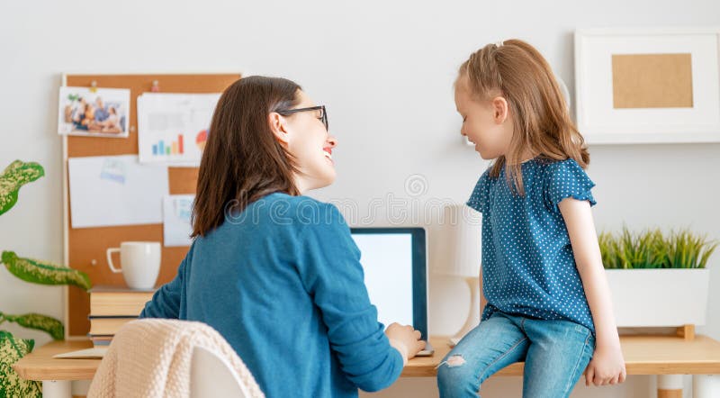 Mother with Child Working on the Computer Stock Photo - Image of ...
