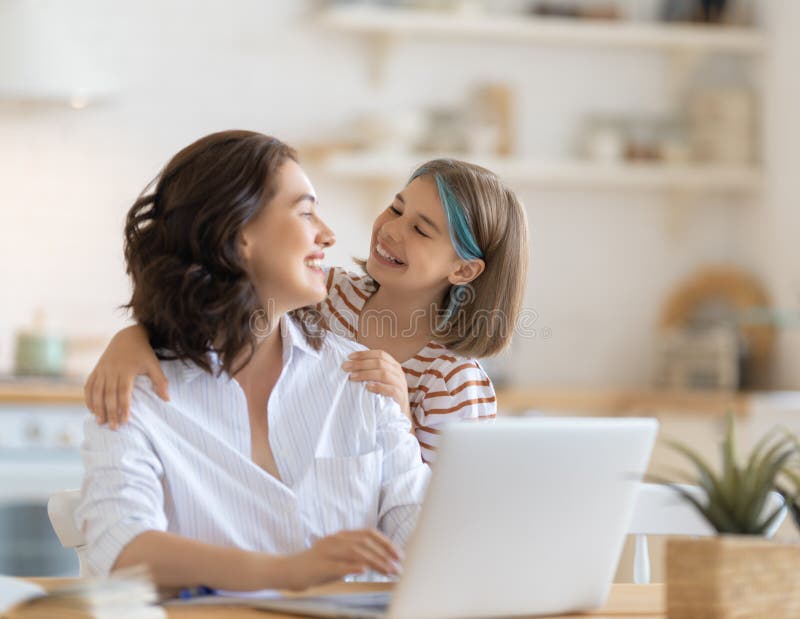 Mother with Child Working on the Computer Stock Image - Image of happy ...