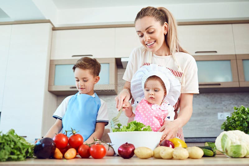 Mother and Baby are Cleaning the House Stock Photo - Image of portrait ...
