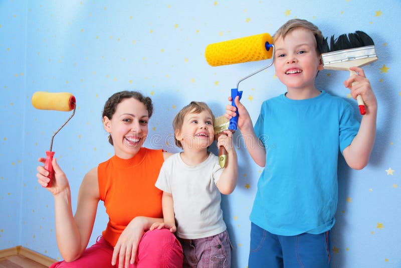 Mother and son repair room stock image. Image of glue - 6374905