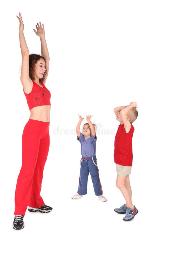 Mother and Children Training Hands Up Stock Image - Image of exercise ...