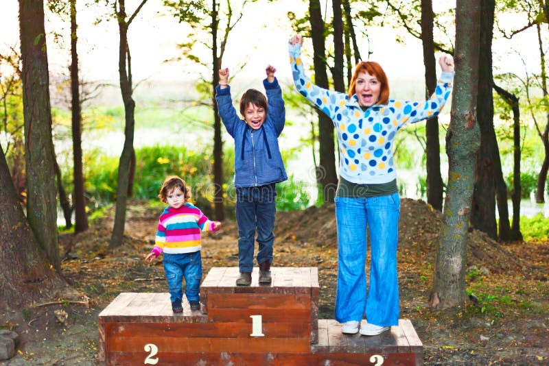 Mother and Children Winners Stock Image - Image of together, funny ...