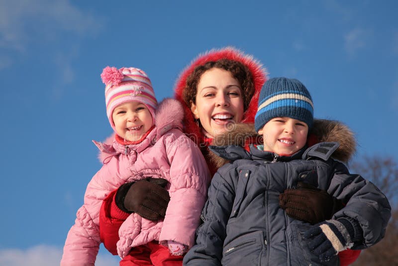 Mother and Children in Winter Stock Image - Image of outdoors ...