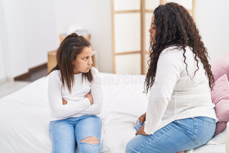 Mother and Daughter Arguing at Bedroom Stock Photo - Image of childhood ...