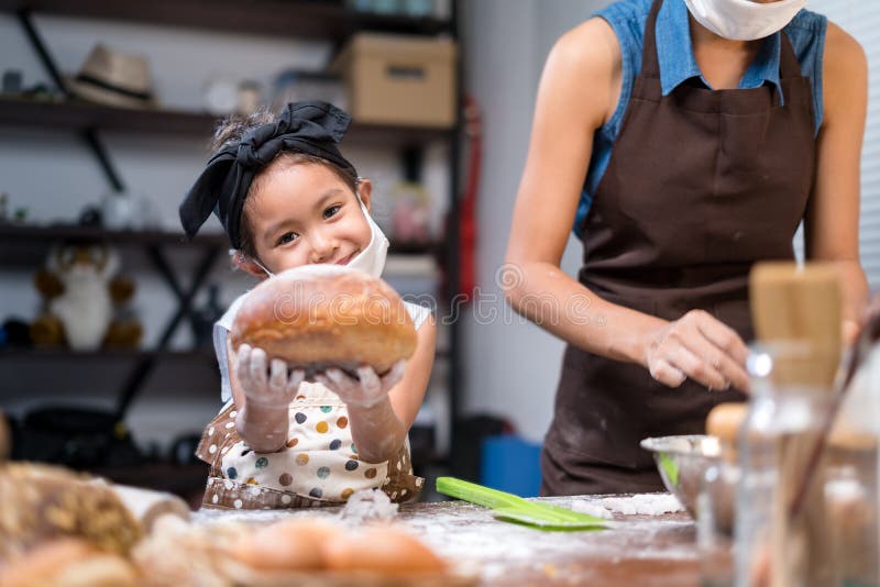 Mother and Daughter are Baking Bread from Home Stock Image - Image of ...