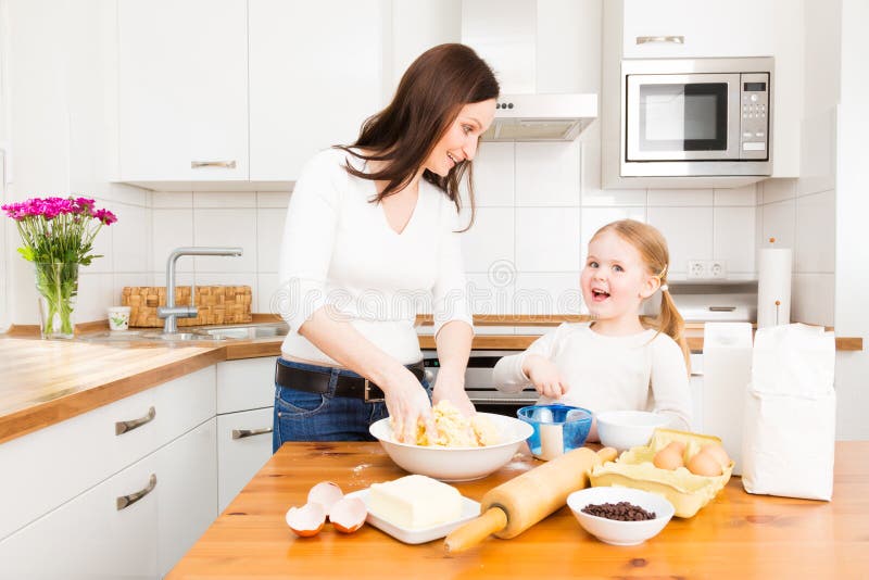 Mother and Daughter Baking Cookies Stock Photo - Image of horizontal ...