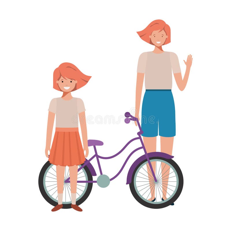 Mother and Daughter with Bicycle Avatar Character Stock Vector ...
