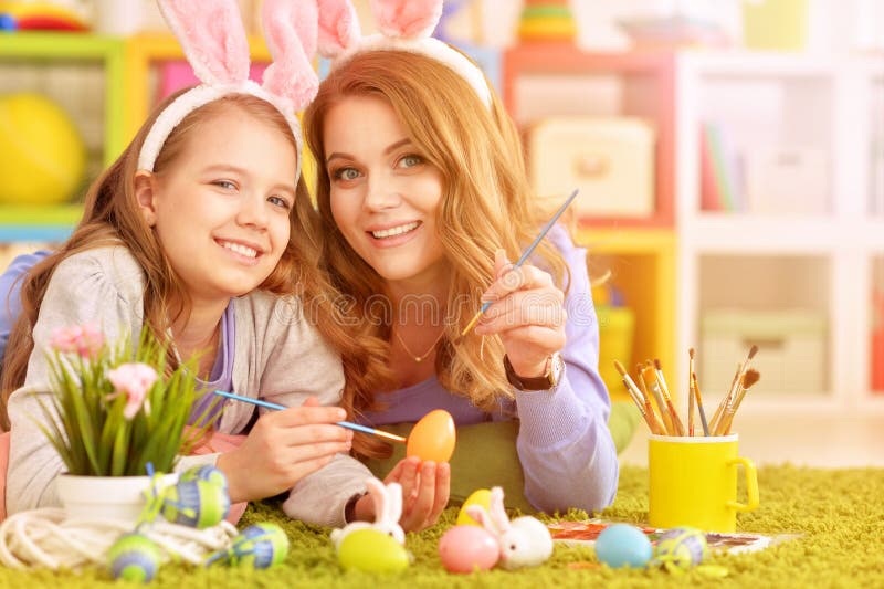 Mother and Daughter Colouring Eggs Stock Image - Image of communion ...
