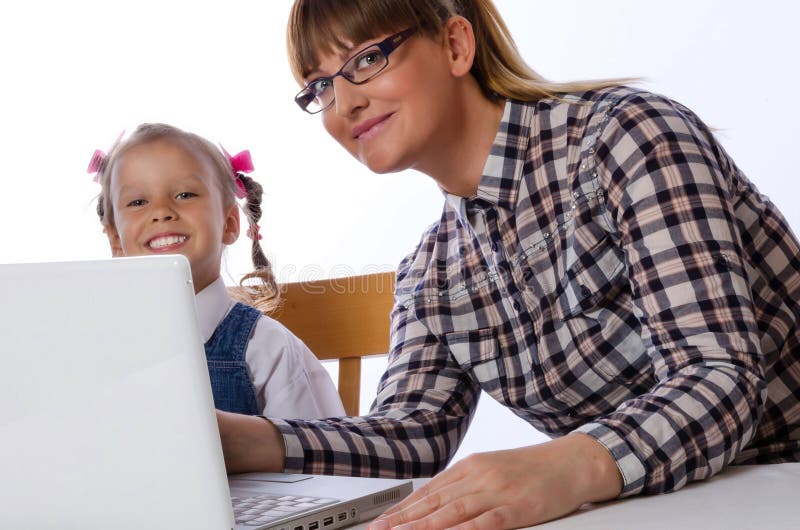 Mother and Daughter on the Computer Stock Image - Image of home ...