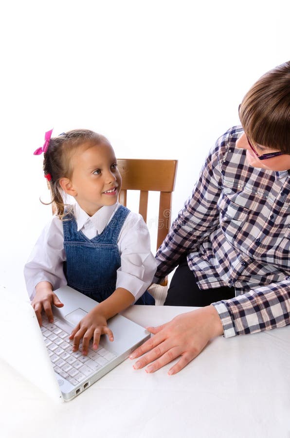 Mother and Daughter on the Computer Stock Image - Image of homey, girl ...