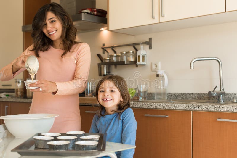 Mother and Daughter Cooking Stock Image - Image of childhood, life ...