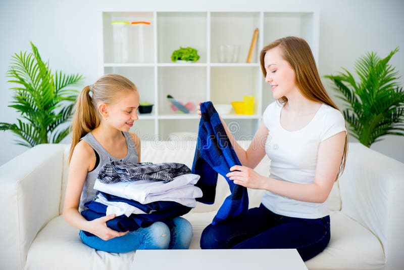 Mother and Daughter Doing Laundry Stock Image - Image of housewife ...