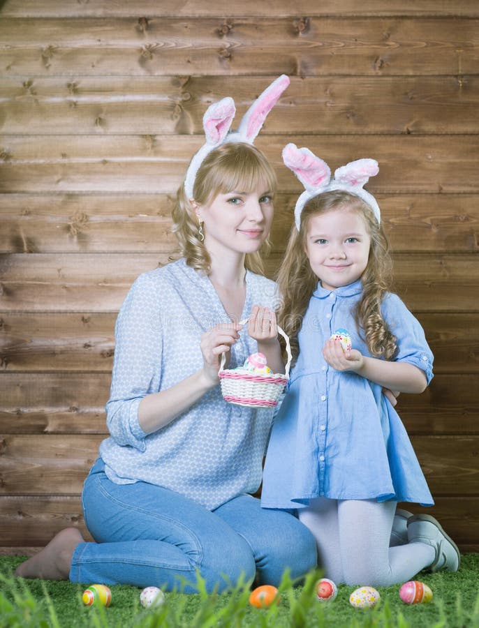 Mother and Daughter with Easter Eggs Stock Image - Image of happiness ...