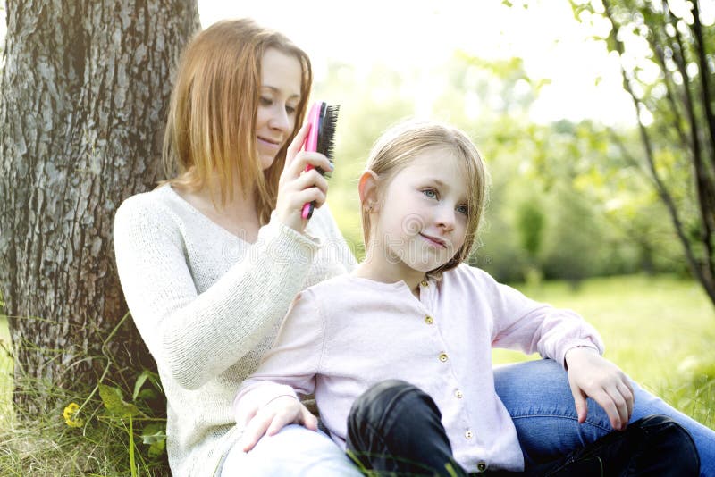 Mother and Daughter in Forest Together Stock Photo - Image of casual ...
