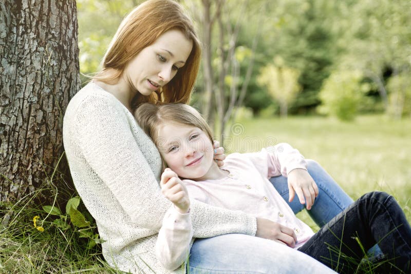 Mother and Daughter in Forest Together Stock Photo - Image of child ...