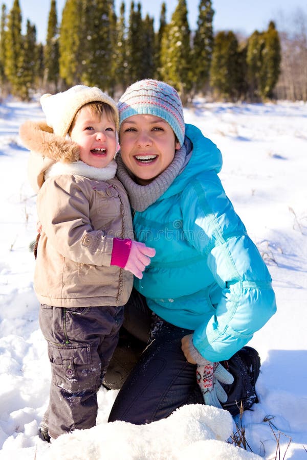 Mother and Daughter Laughing Stock Image - Image of jacket, outside ...