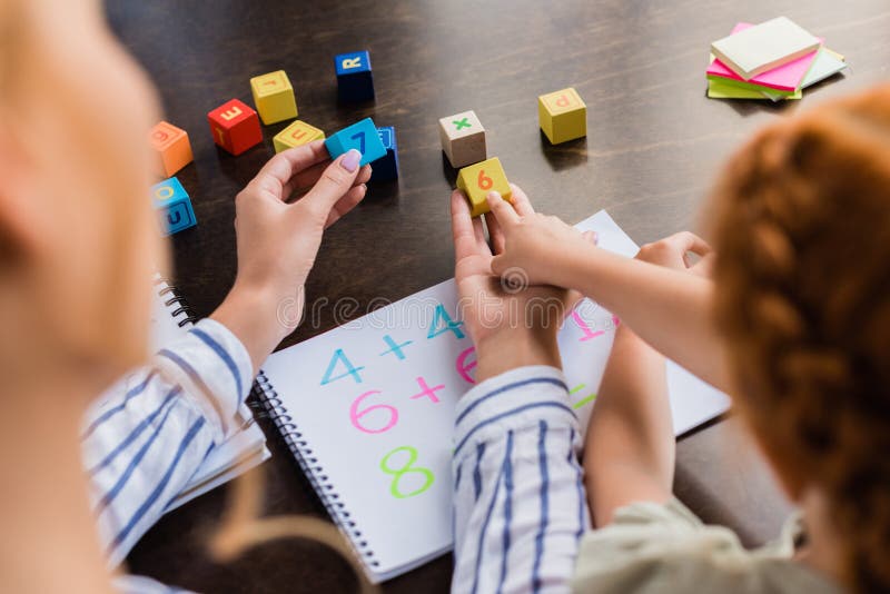 Mother and Daughter Learning Math at Home Stock Image - Image of ...