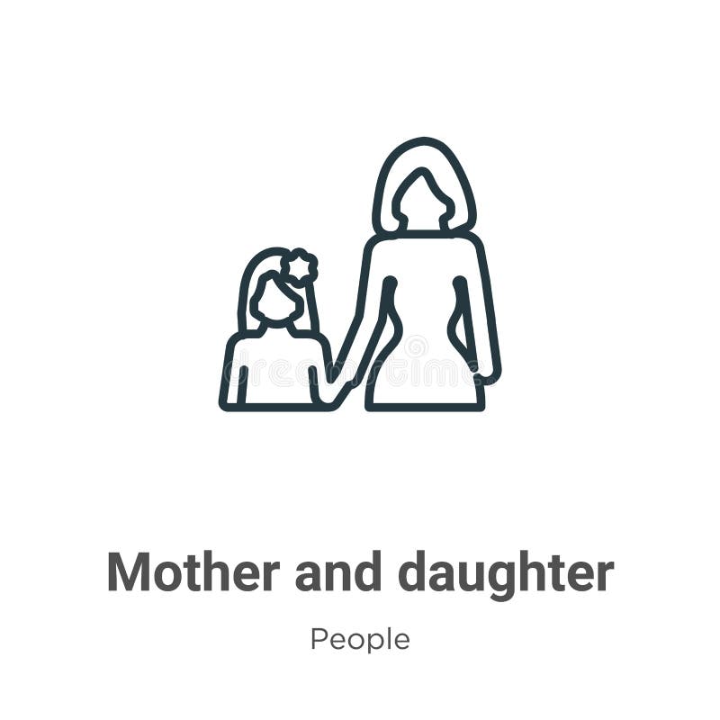 Mother and Daughter Outline Vector Icon. Thin Line Black Mother and ...