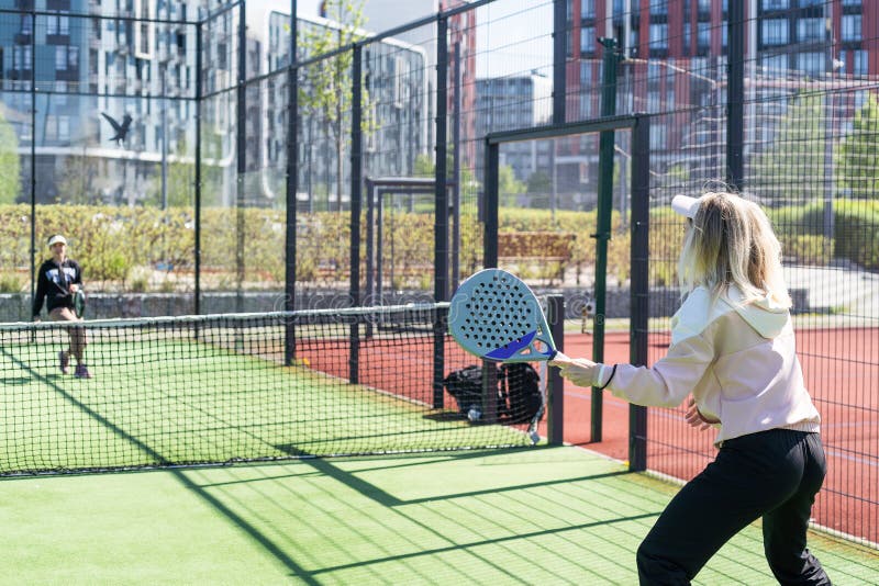 Mother and Daughter Play Padel Stock Image - Image of padel, white ...