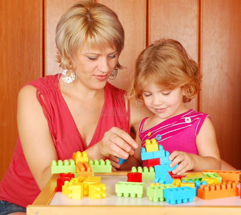 Mother and Daughter Playing with Blocks Stock Photo - Image of girl ...