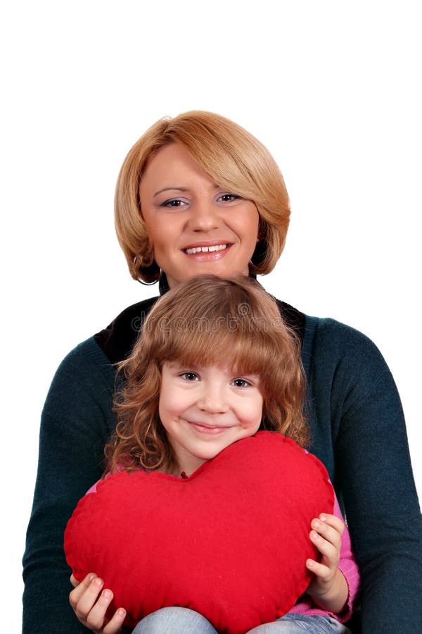 Mother and Daughter with Red Heart Stock Photo - Image of adorable ...