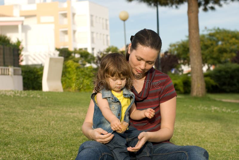 Mother with Daughter Rest in Park Stock Image - Image of children ...