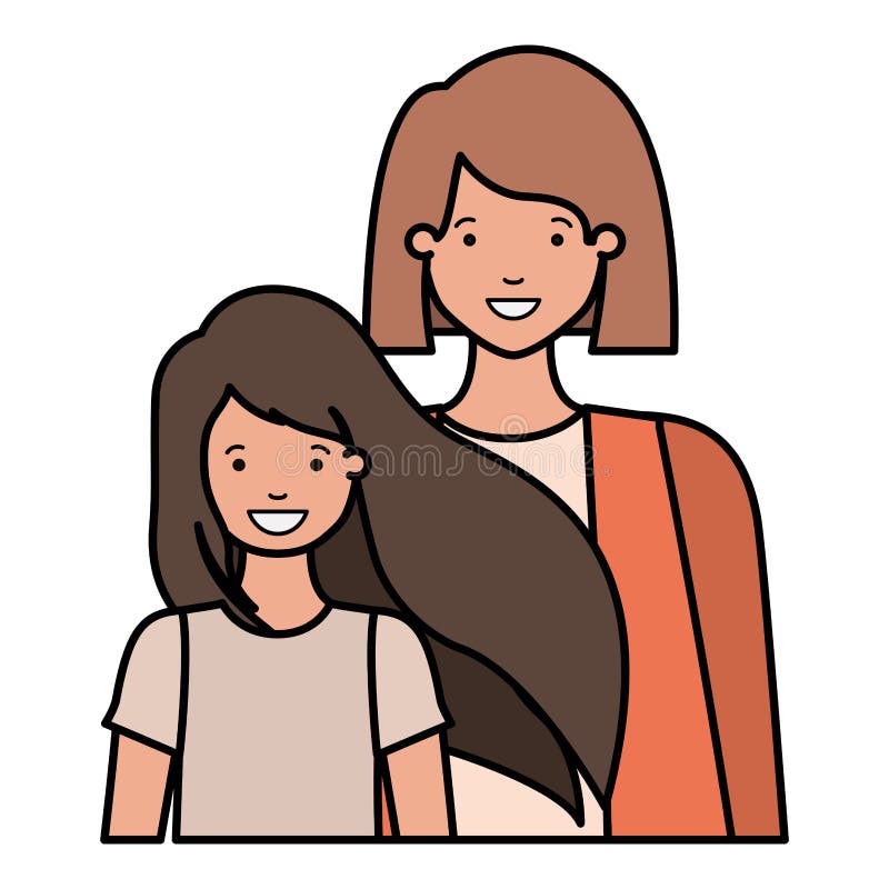 Mother and Daughter Standing Avatar Character Stock Vector ...