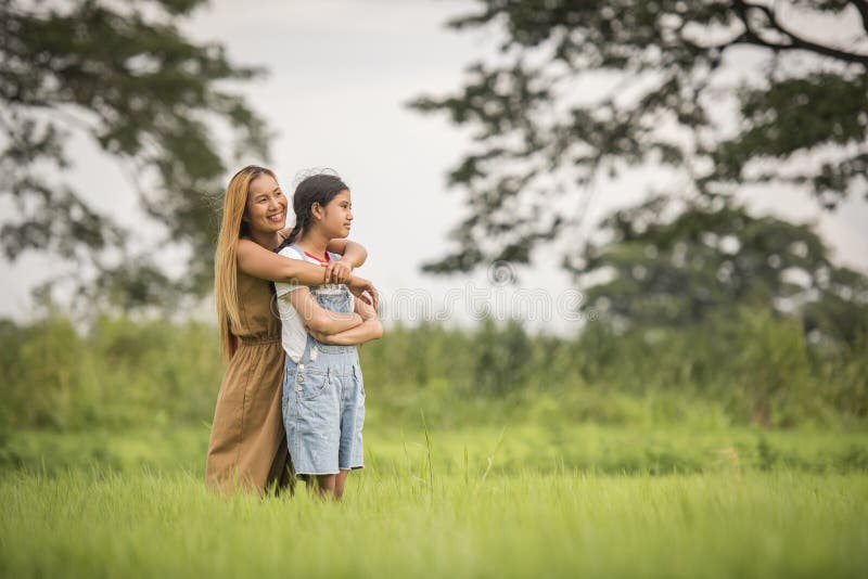Mother and Daughter Standing Happy Stock Image - Image of childhood ...