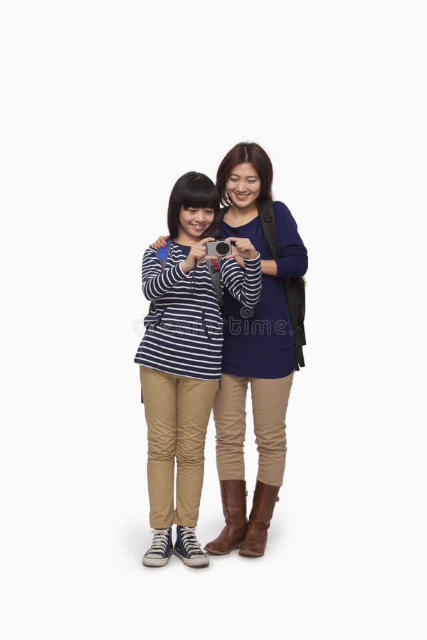 Mother and Daughter with Open Arms Portrait, Studio Shot Stock Photo ...