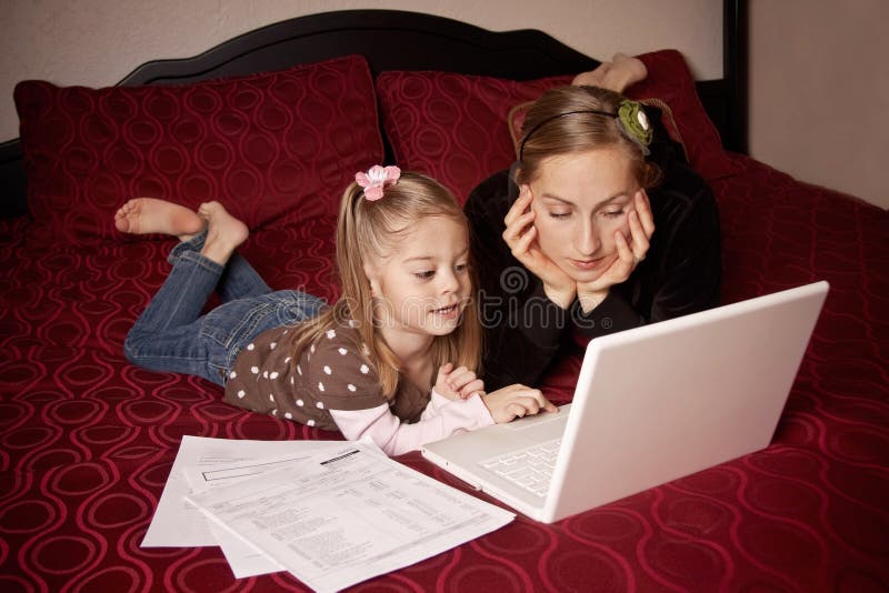 Mother and Daughter Using Computer Stock Image - Image of learn, laptop ...