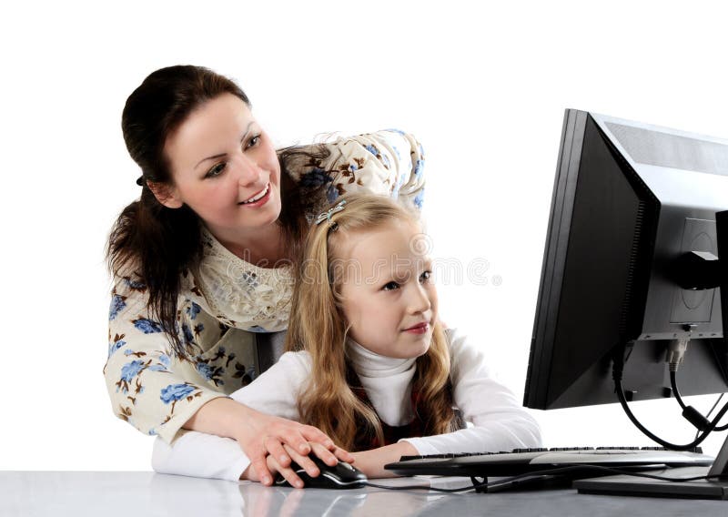 Busy Mother Working from Home with Daughter Stock Image - Image of ...