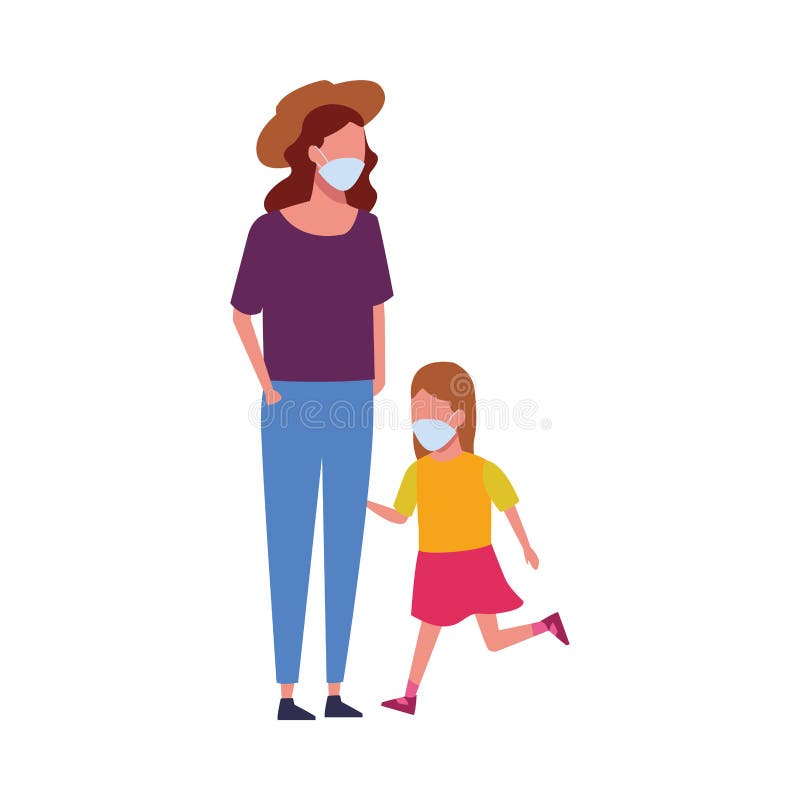 Mother and Daughter Using Face Masks Characters Stock Vector ...
